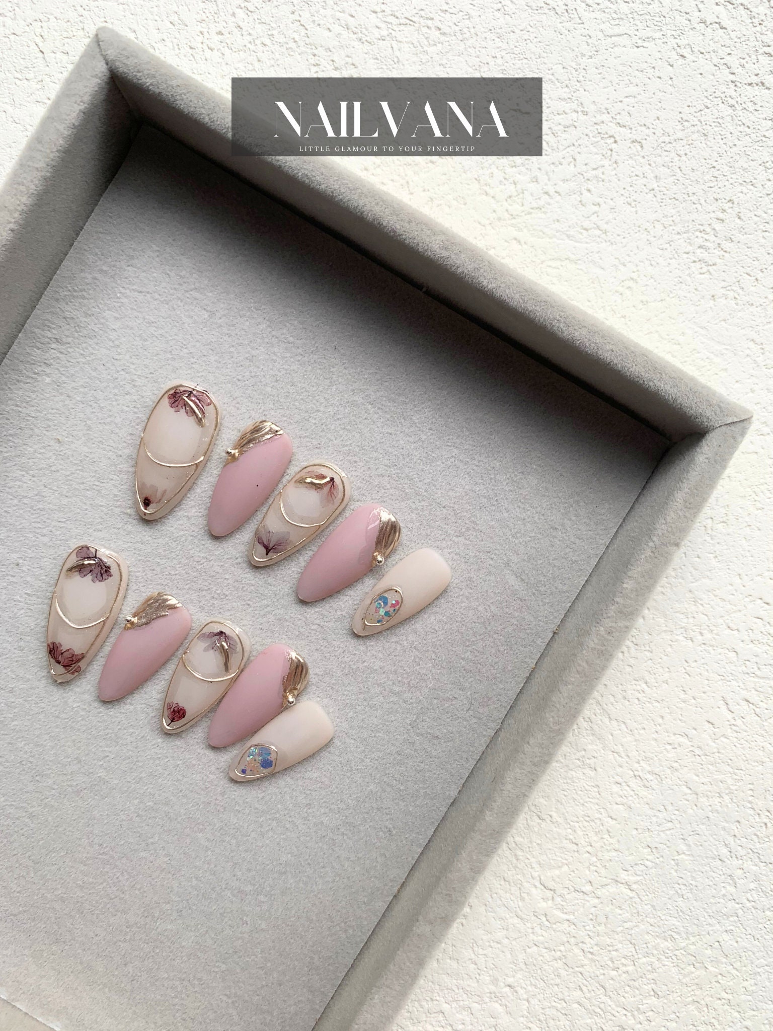 Antique Floral Press on Nails Reusable Summer Gel Nails Handmade ...