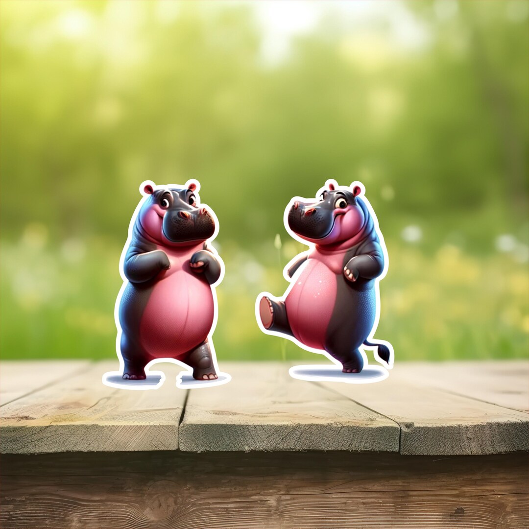 Pink Dancing Hippo Stickers for Tumblers & Laptops, Cute Hippopotamus ...