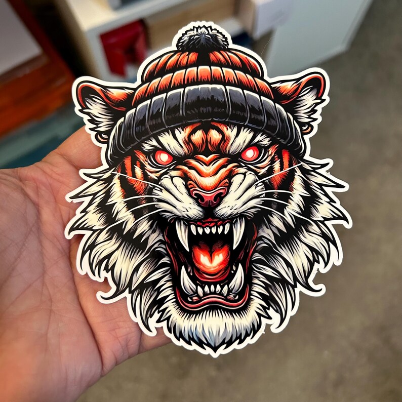 Tiger Head Sticker Glossy Colorful - Etsy