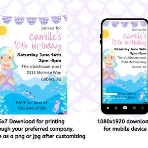 Editable Mermaid Birthday Invitation Template, Digital Download and ...