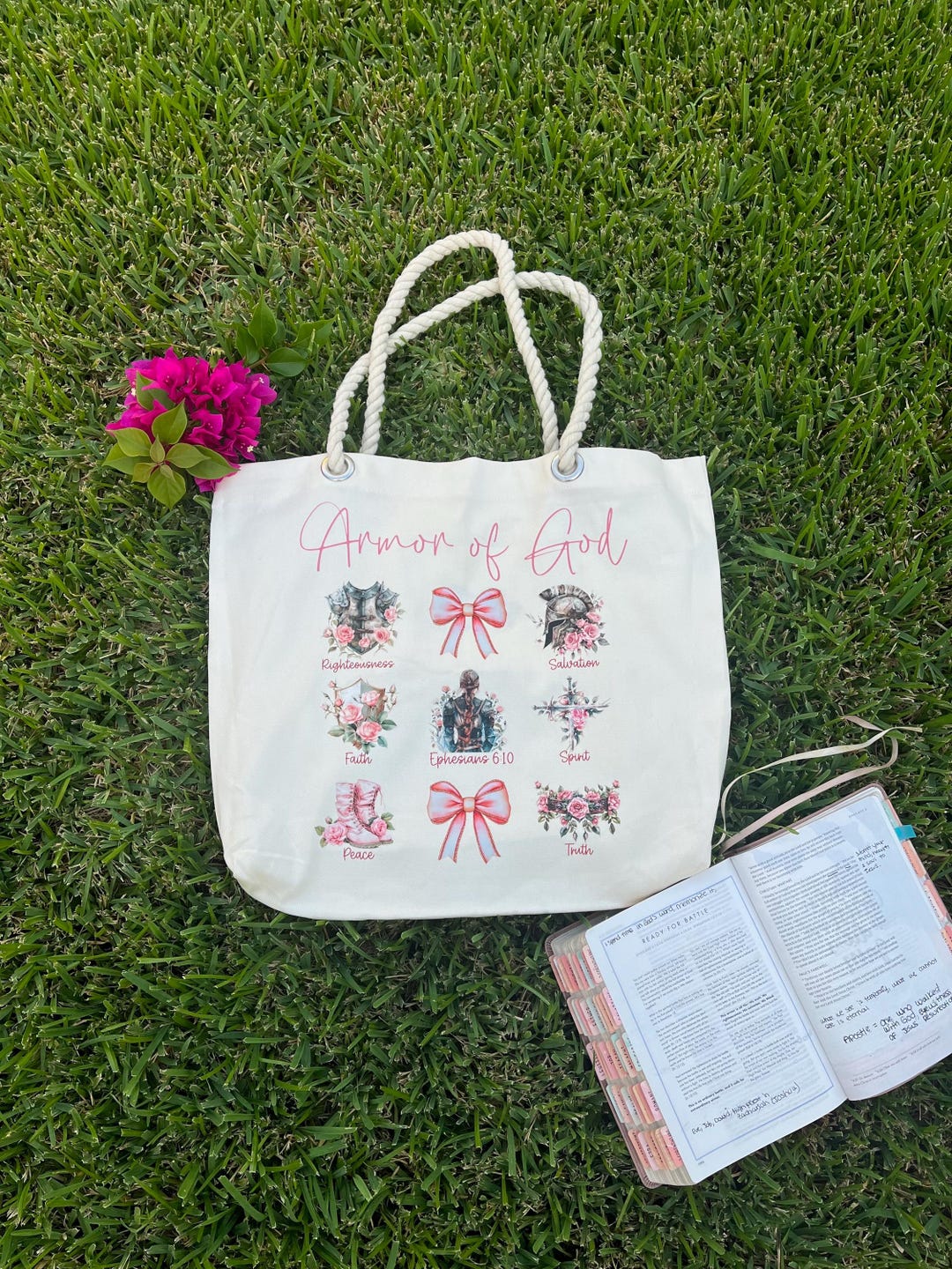 Armor of God: Christian Bible Study Tote, Book Bag, Church, Jesus, Pink ...
