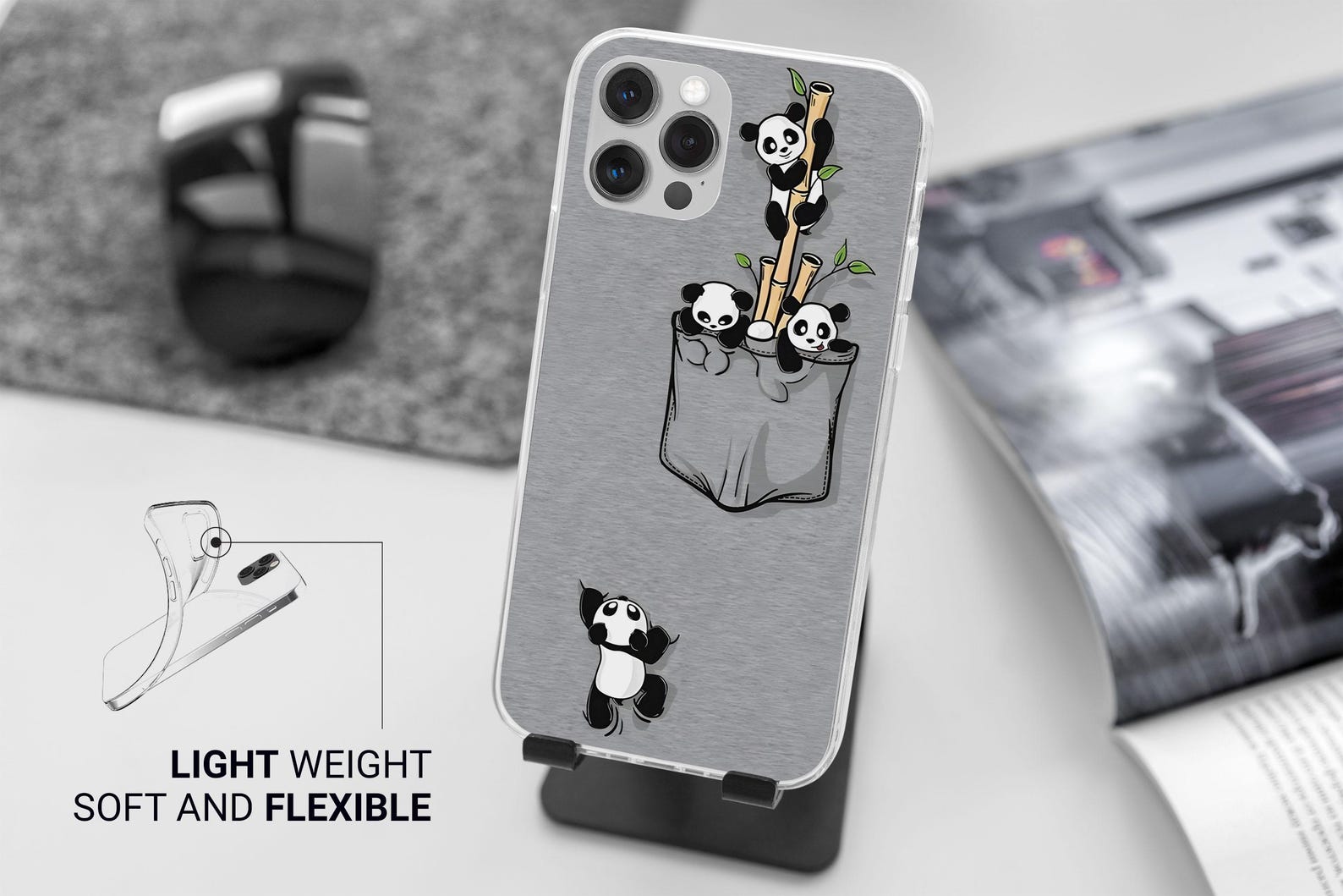 Adorable Panda Theme Phone Case Cute Bamboo Pocket Panda Art Phone ...