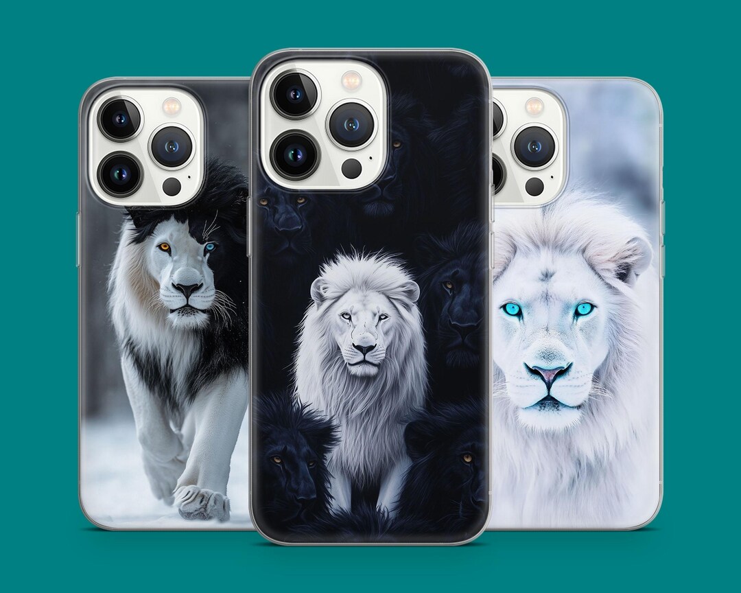 Majestic White Lion Phone Case Fierce Black Snow Lions Design Phone ...