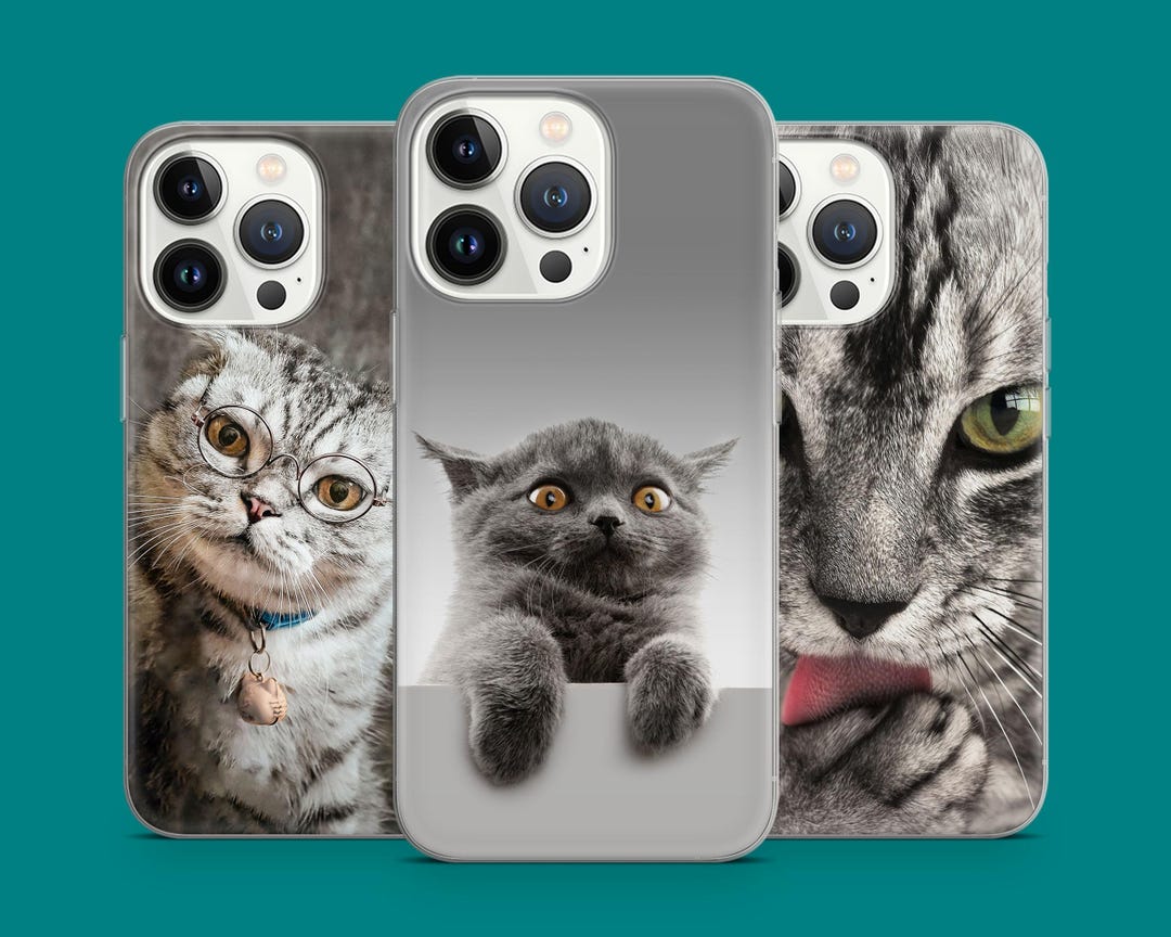 Playful Gray Cat Phone Case Cute Closeup Kitten Expressions Phone Cover ...