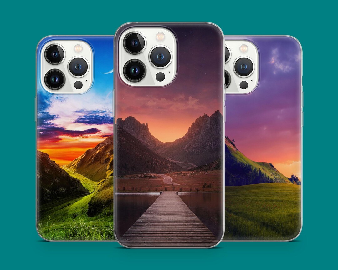 Vibrant Mountain Sunset Phone Case Scenic Valley Horizon Glow Phone ...