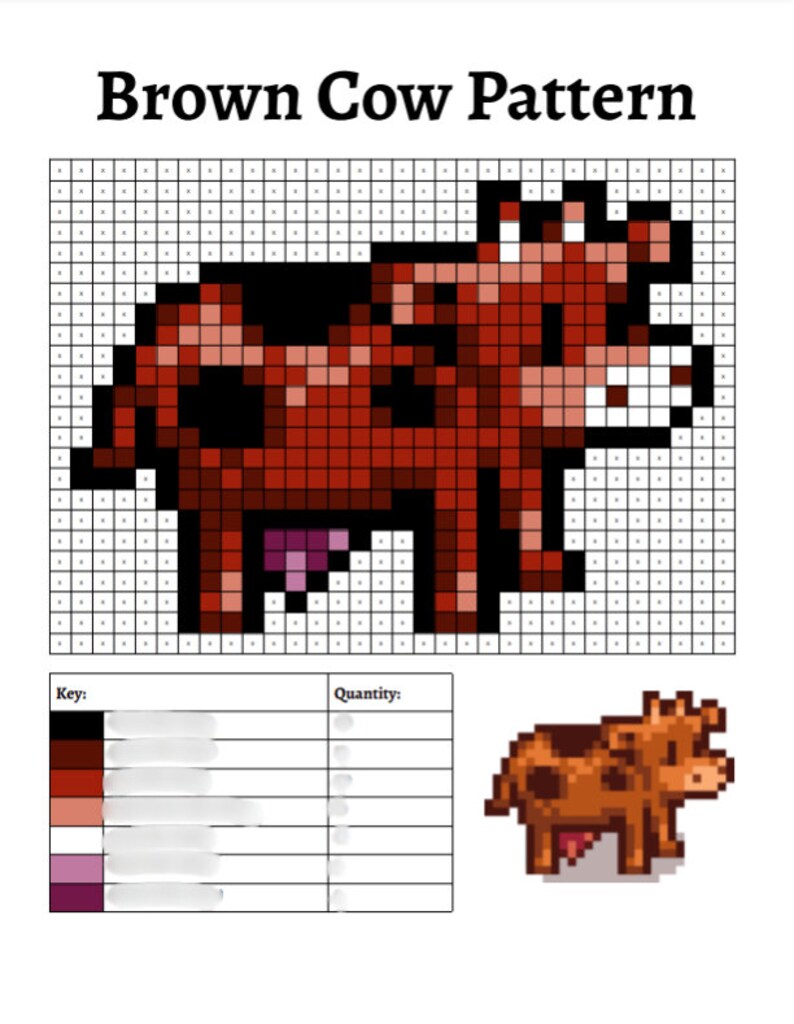 Stardew Valley Barn Animals Perler Bead Template - White & Brown Cow ...