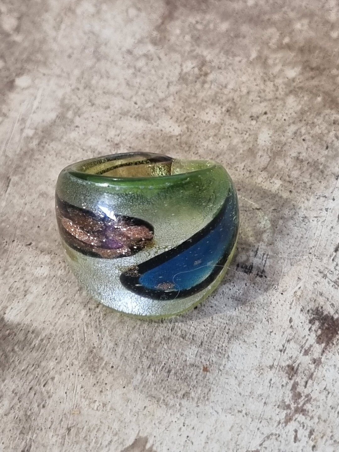 Vintage Murano Glass Ring Light Green With Silver Hew With Bronze ...