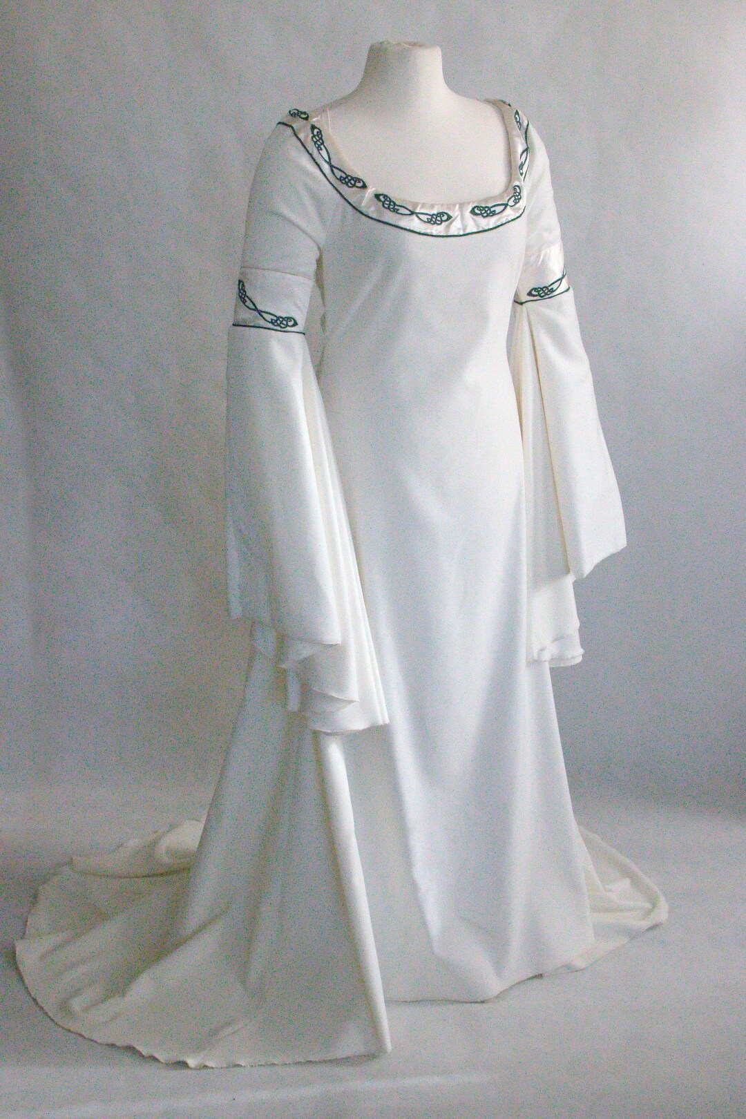 Elven Bride Dress, White Fantasy Wedding Gown With Long Sleeves ...