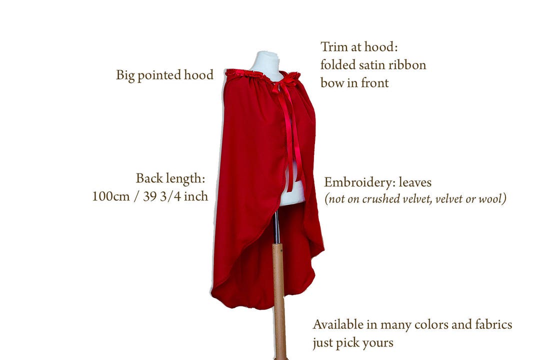 Red Riding Hood Cape, Cape With Hood, Costume Play, Hooded Cape ...