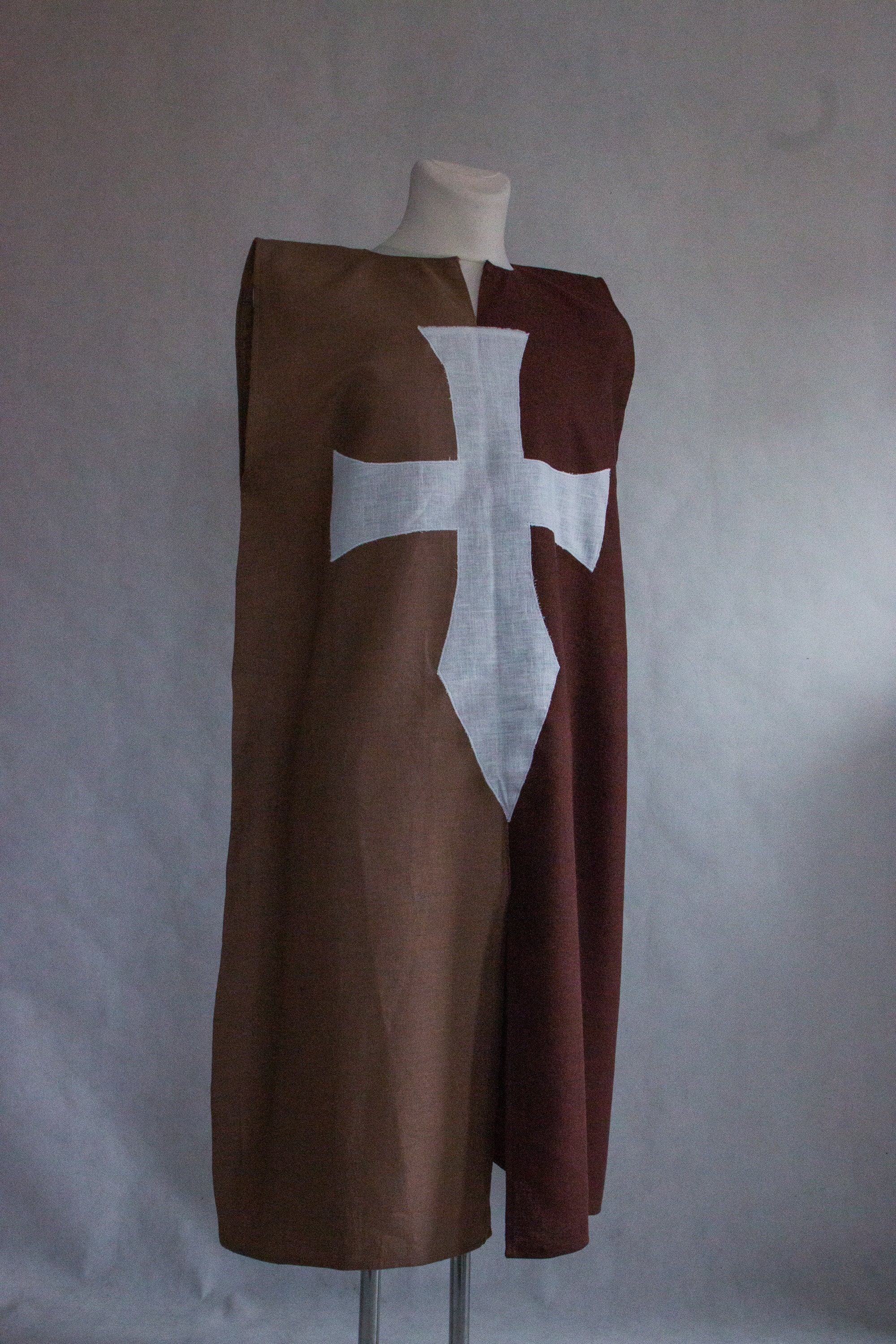 Medieval Fantasy Tabard in Brown Linen White Cross Crusader - Etsy