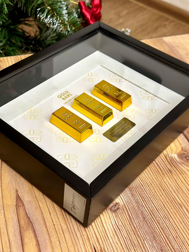 Wall Art: Deep Wood Frame With Gold Bars - Displayable on Wall or ...