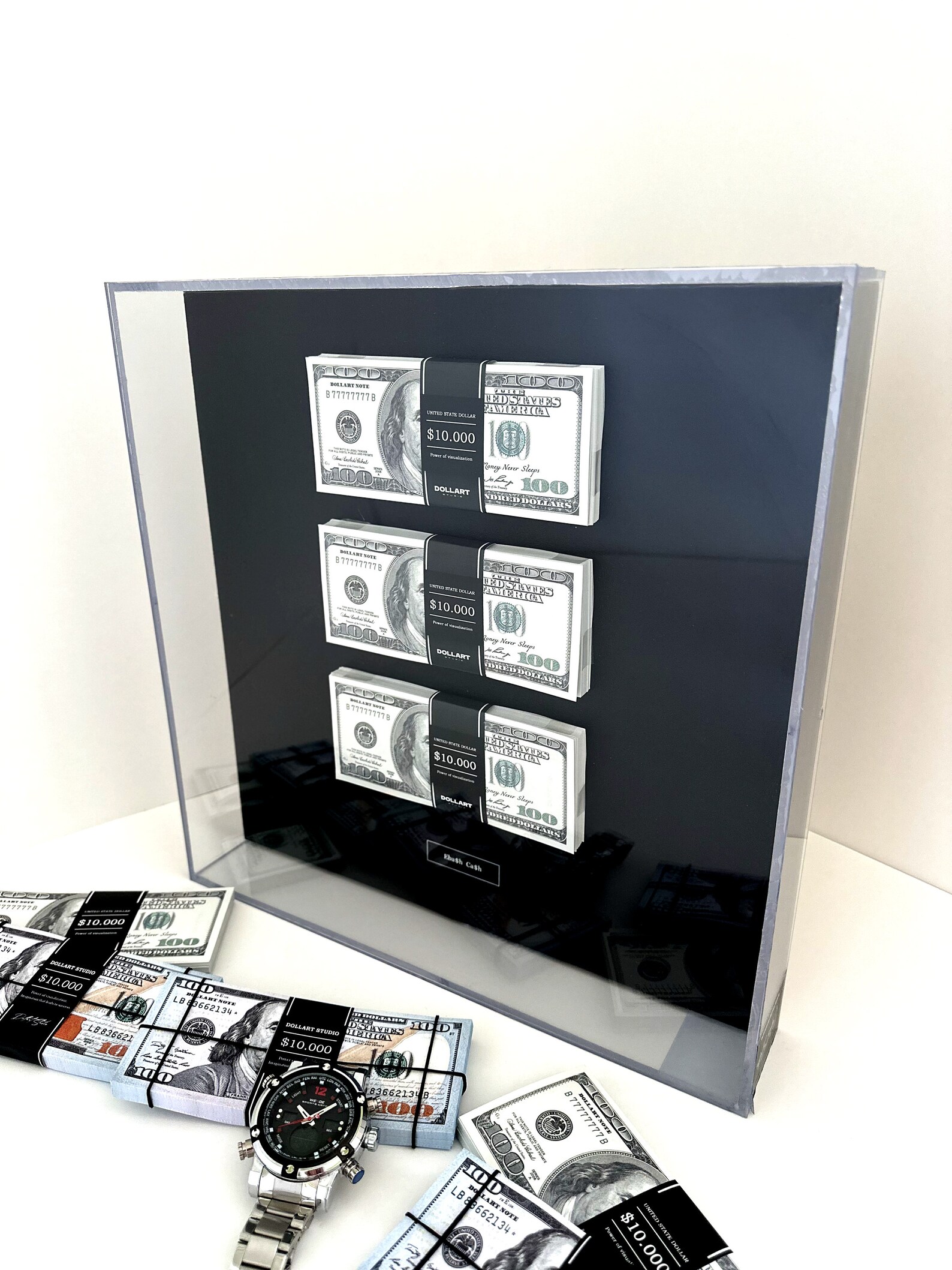 Transparent Square Frame With Stacks of Dollars. Money Art for Success ...