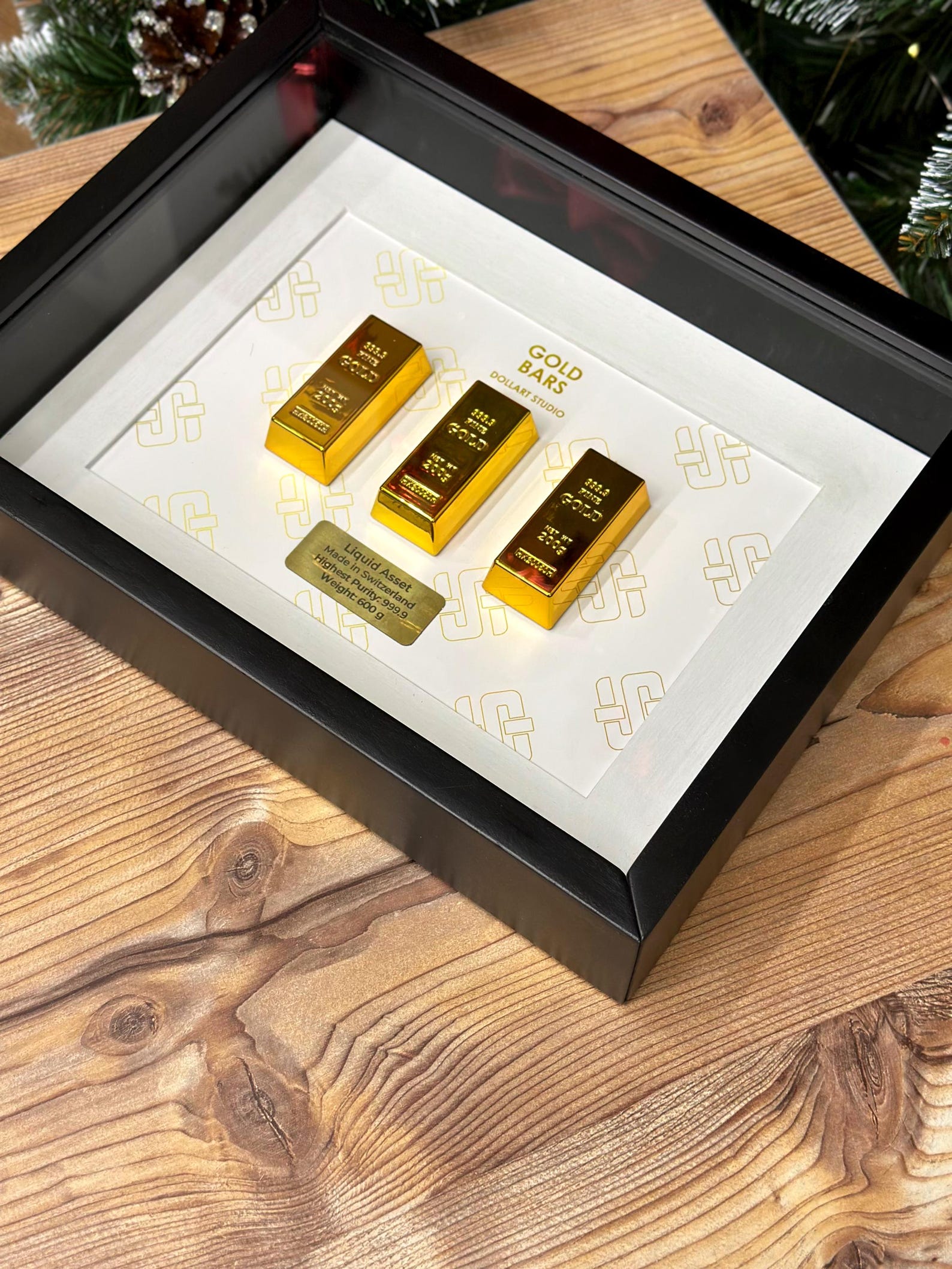 Wall Art: Deep Wood Frame With Gold Bars - Displayable on Wall or ...