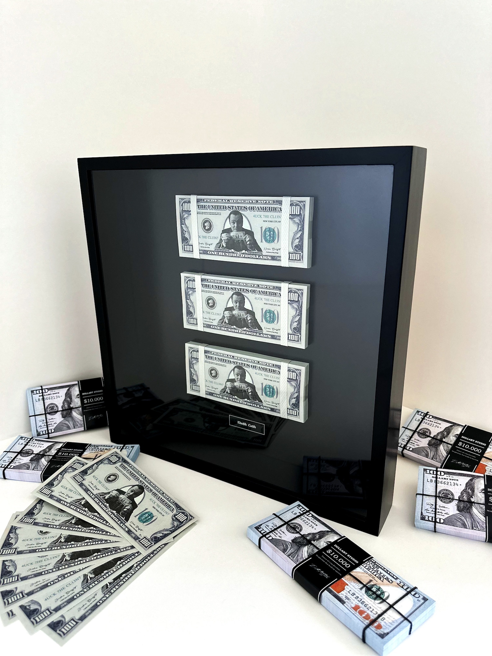 Black Wooden Frame With Dollars, Stylish Wall Decor for Financial ...
