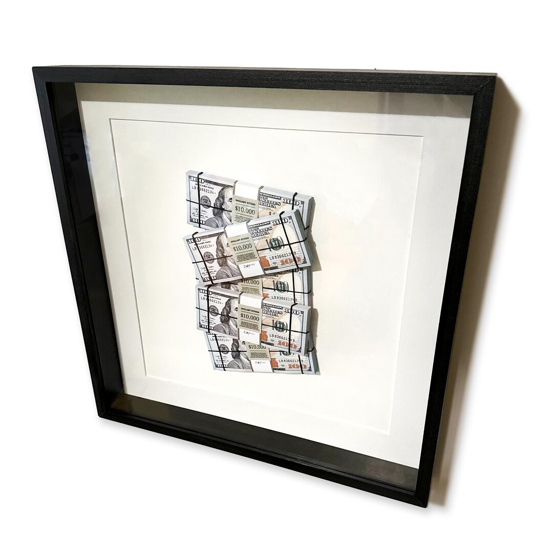 Black Wooden Frame 50x50 Cm With 5 Stacks of 100 Bills, Money Wall Art ...