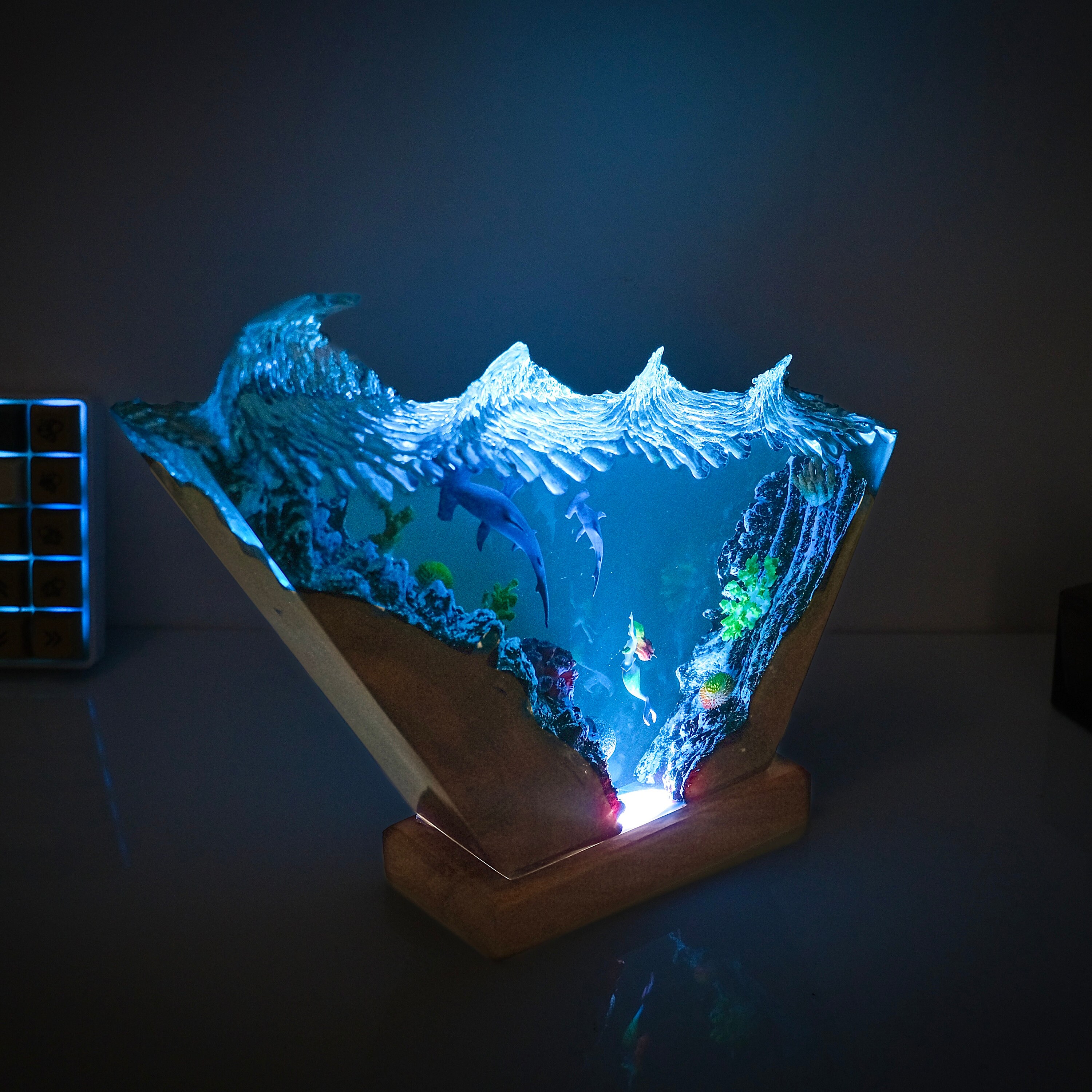 Hammerhead Sharks and Mermaid Resin Night Lamp, Resin Wood Lamp, Custom ...