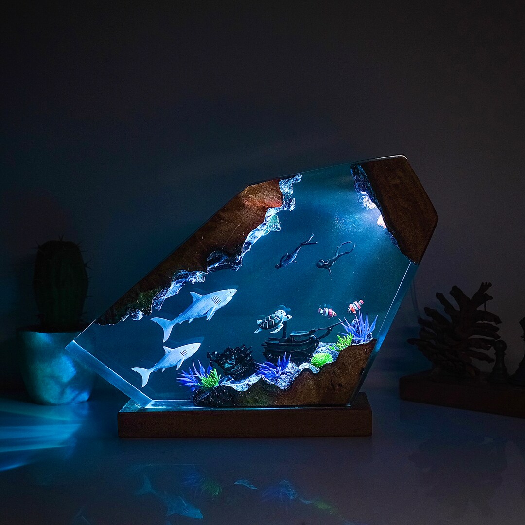 Ocean , Tiger Sharks, Diver and Turtle ,ocean Lamp, Tiger Shark Lamp ...