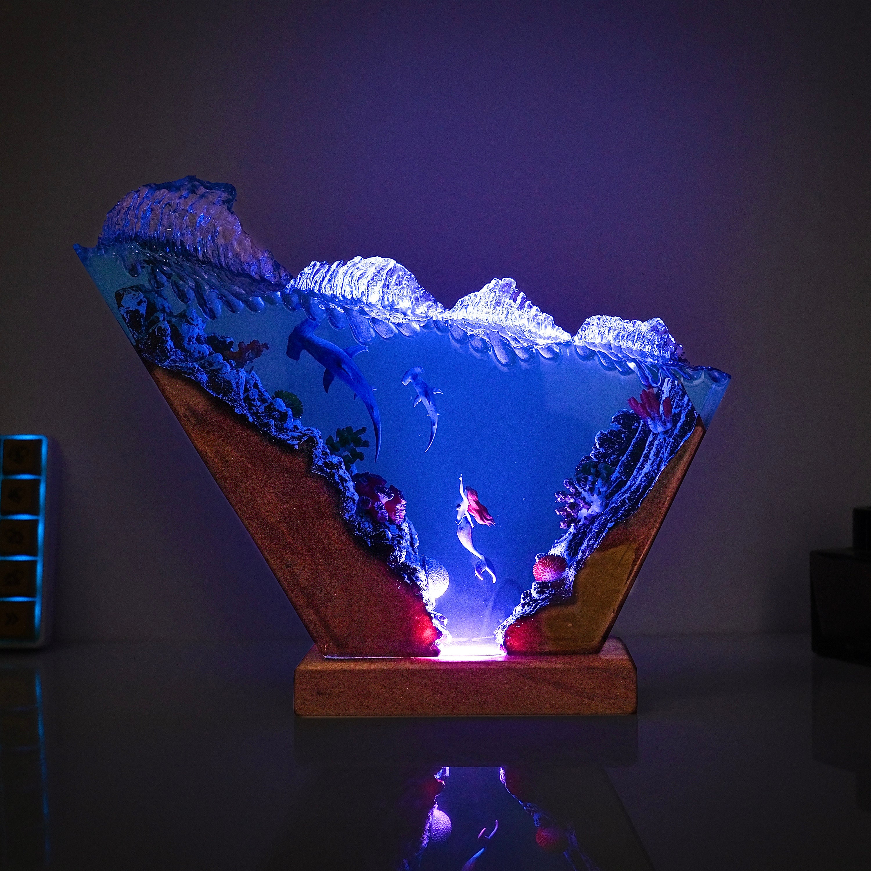 Hammerhead Sharks and Mermaid Resin Night Lamp, Resin Wood Lamp, Custom ...