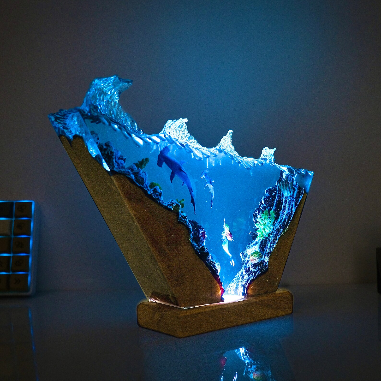 Hammerhead Sharks and Mermaid Resin Night Lamp, Resin Wood Lamp, Custom ...
