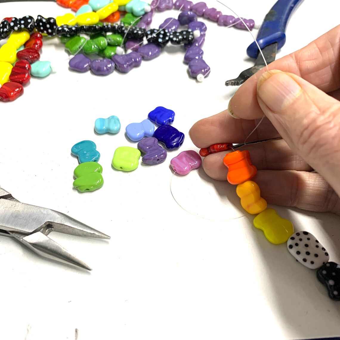 Handmade Rainbow Glass Bead Strand: 14 Unique Organic Beads (10-12mm ...