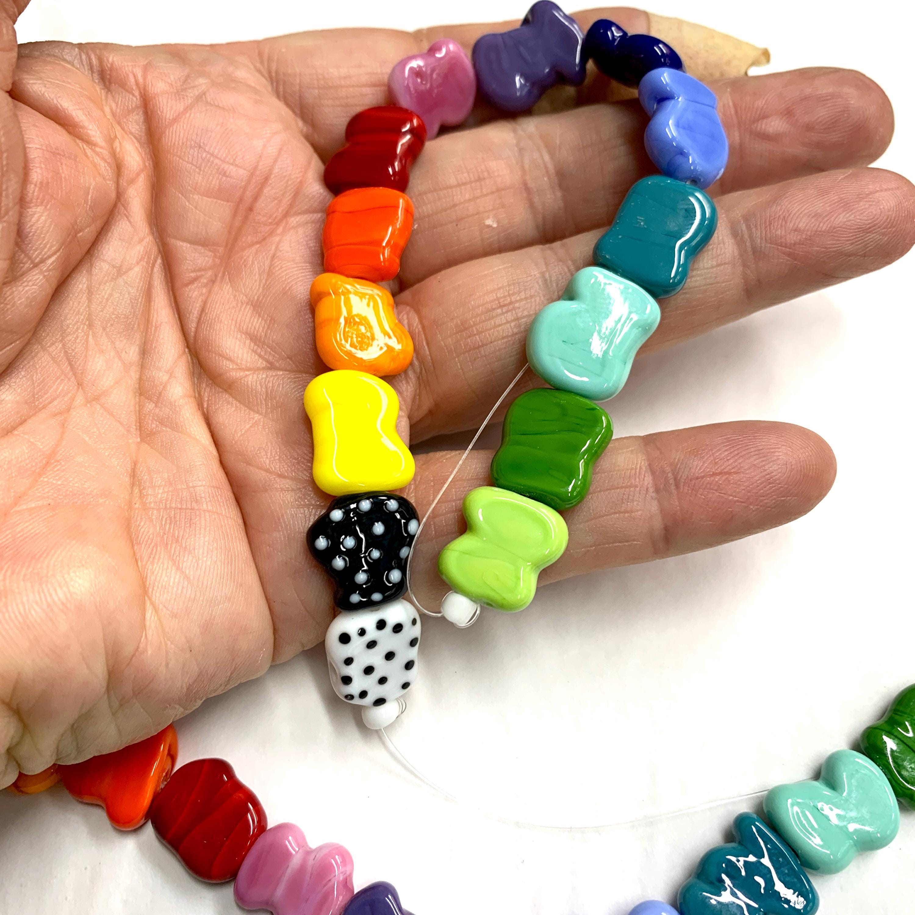 Handmade Rainbow Glass Bead Strand: 14 Unique Organic Beads (10-12mm ...