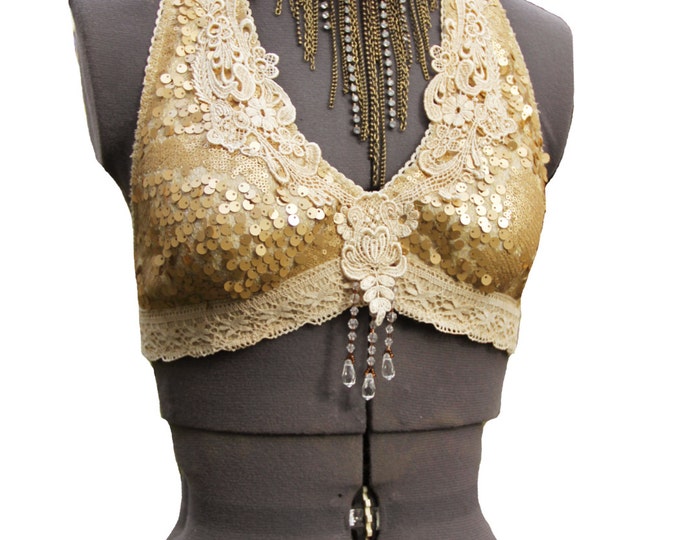 Halter DD Cup Sequin Sepias and Cream Lace Noir - Etsy