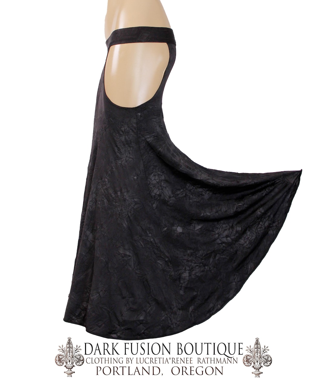 LAST Skirt, Premade, Hip Cut-outs, Black With Shiny Distressed Crinkles ...
