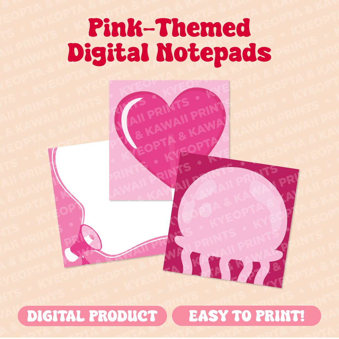 Cute Pink Digital Notepads for Planner & Bullet Journaling Printable ...