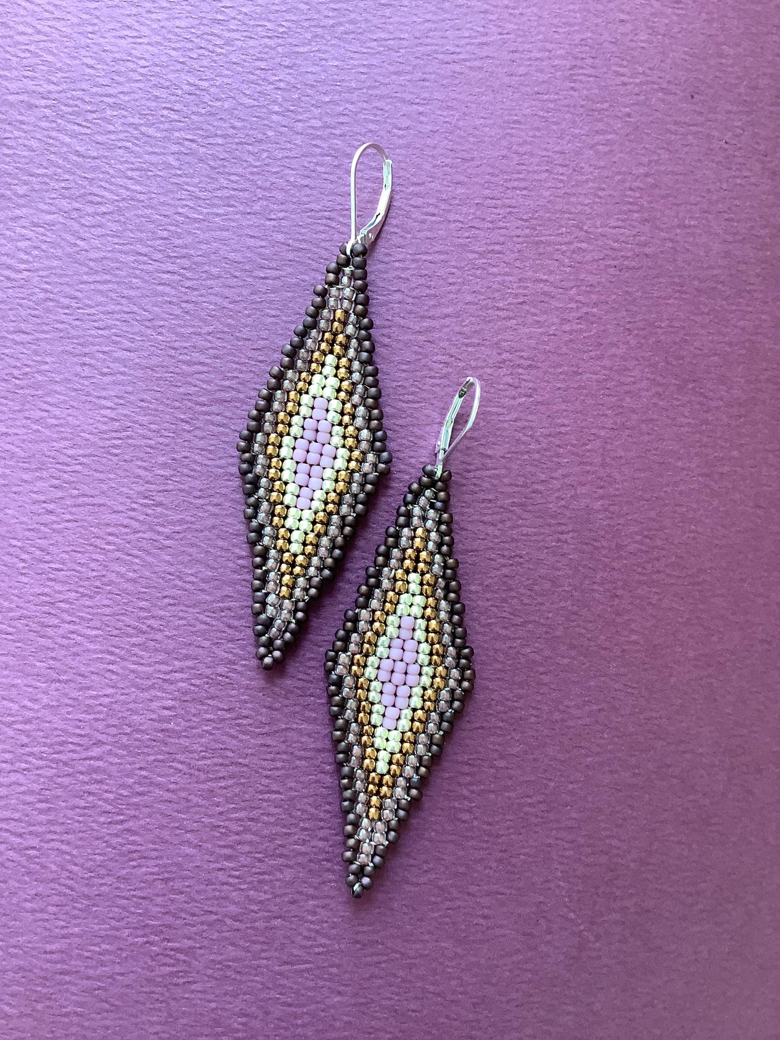 Elongated Large Maroon and Gold Diamond Shaped Double Brick Stitch ...