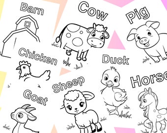 10 Page Farm Coloring Book Printable Download, Farm Animals, Preschool ...