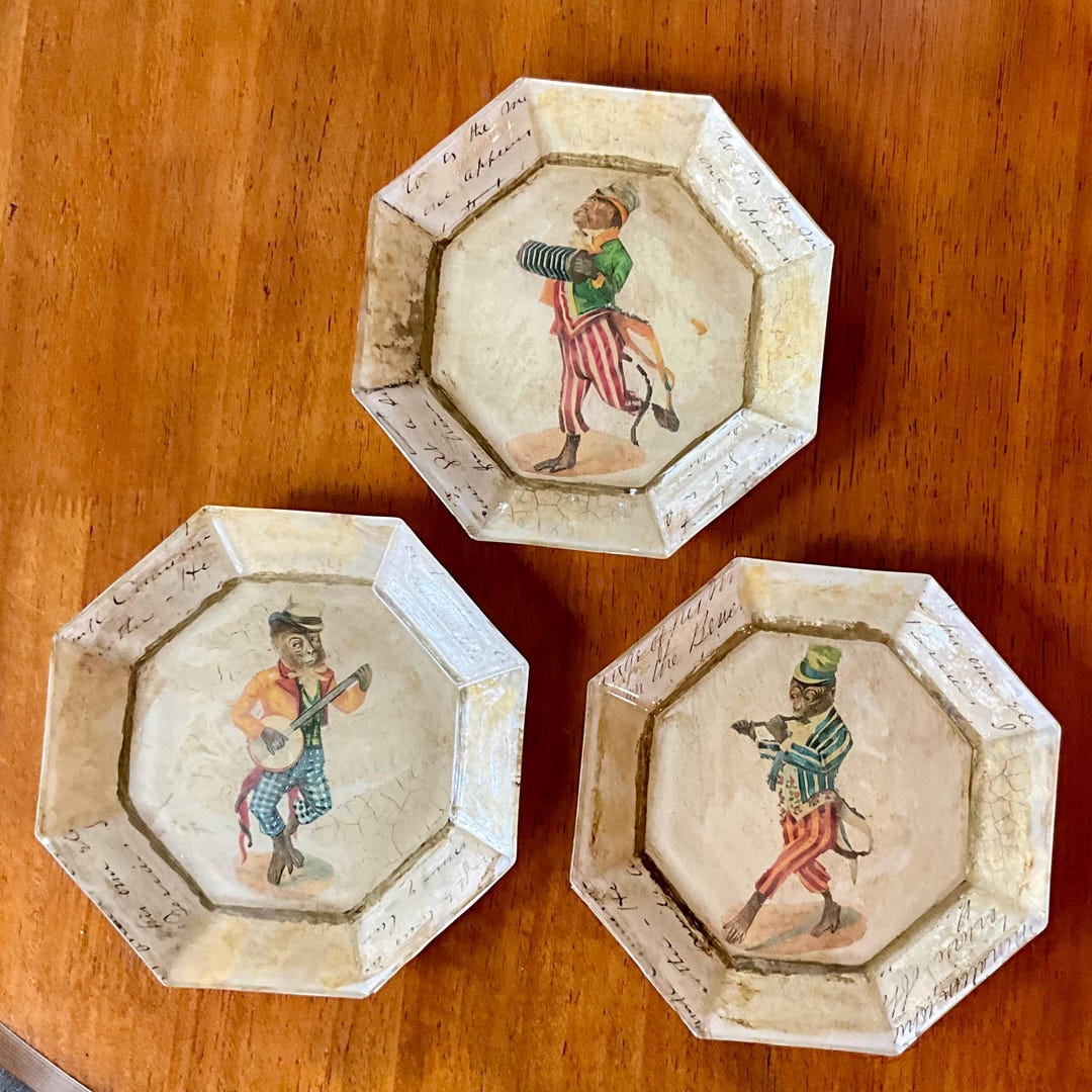 Vintage Plate Bowl Three Decoupage Musical Monkeys - Etsy