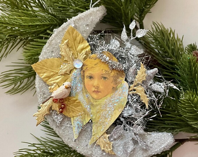 Victorian Scrap Angel Half Moon Christmas Ornament-three Dimensional - Etsy