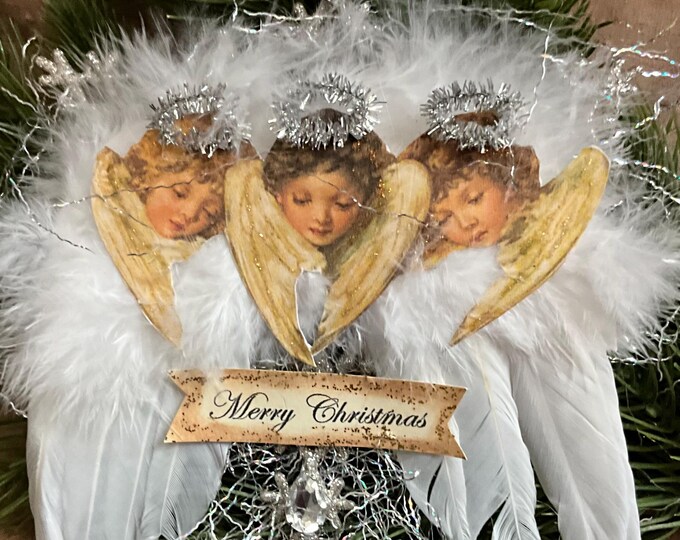 Three Victorian Scrap Angels With Tinsel and Feather Wings - Etsy
