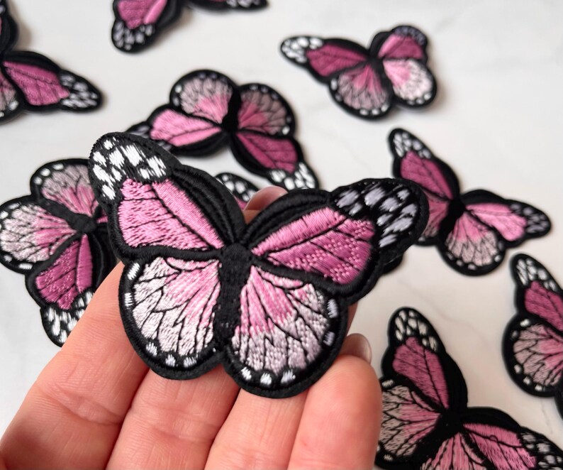 Embroidery Butterfly Iron on Patch: Pink & Black Applique (5pcs) - Etsy