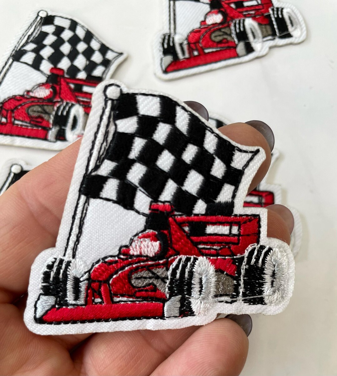 Embroidered Race Car Patch: Checkered Flag Iron-on Applique - Etsy