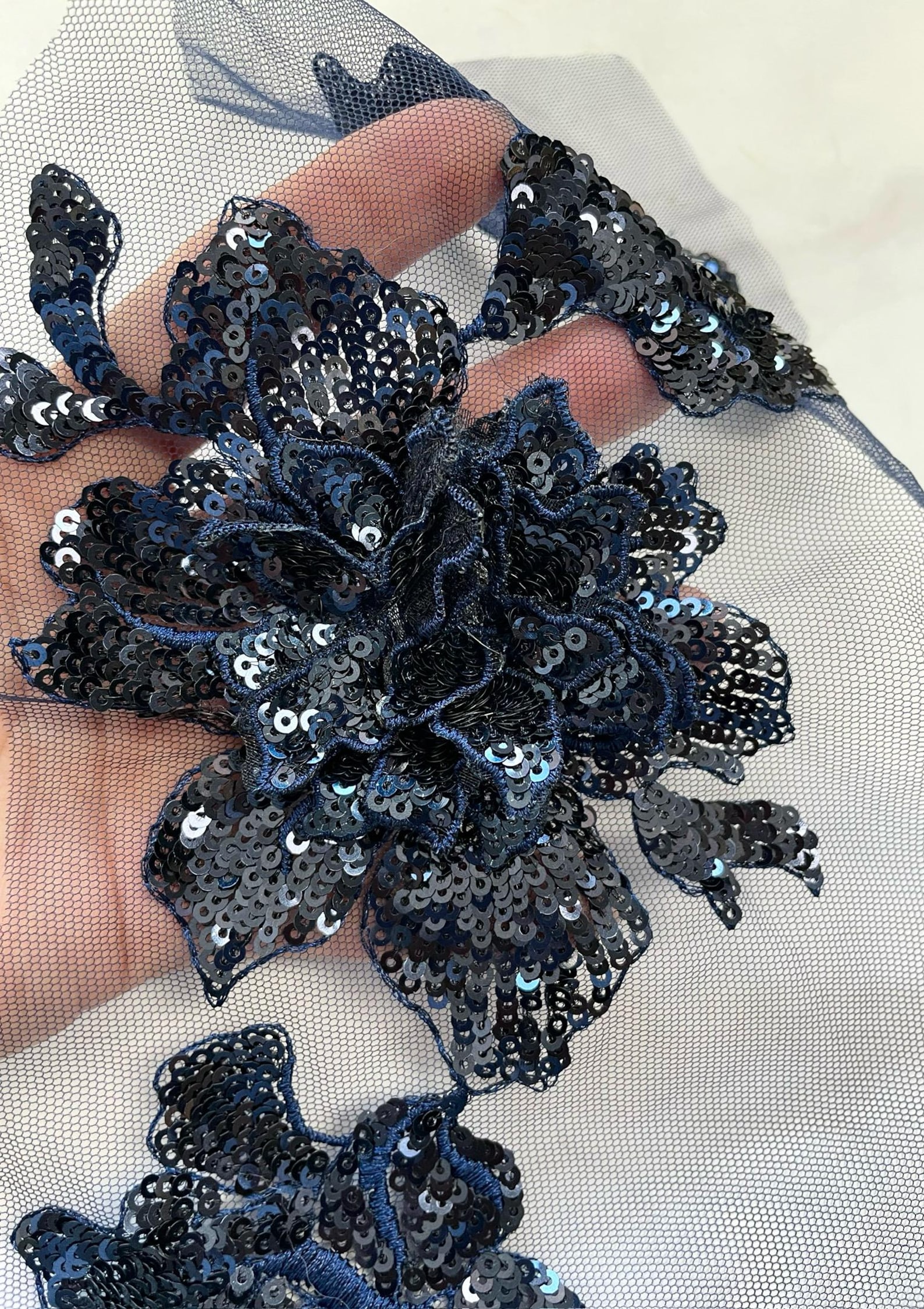3D Sequined Flower Patch: Dark Blue Sew-on Applique (12x6 In) - Etsy