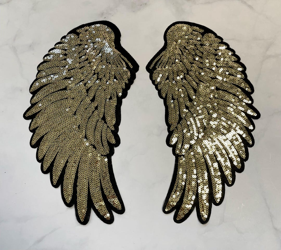 1 Pairs Gold Angel Wings Patch,large Sequins Patch for Applique, DIY ...