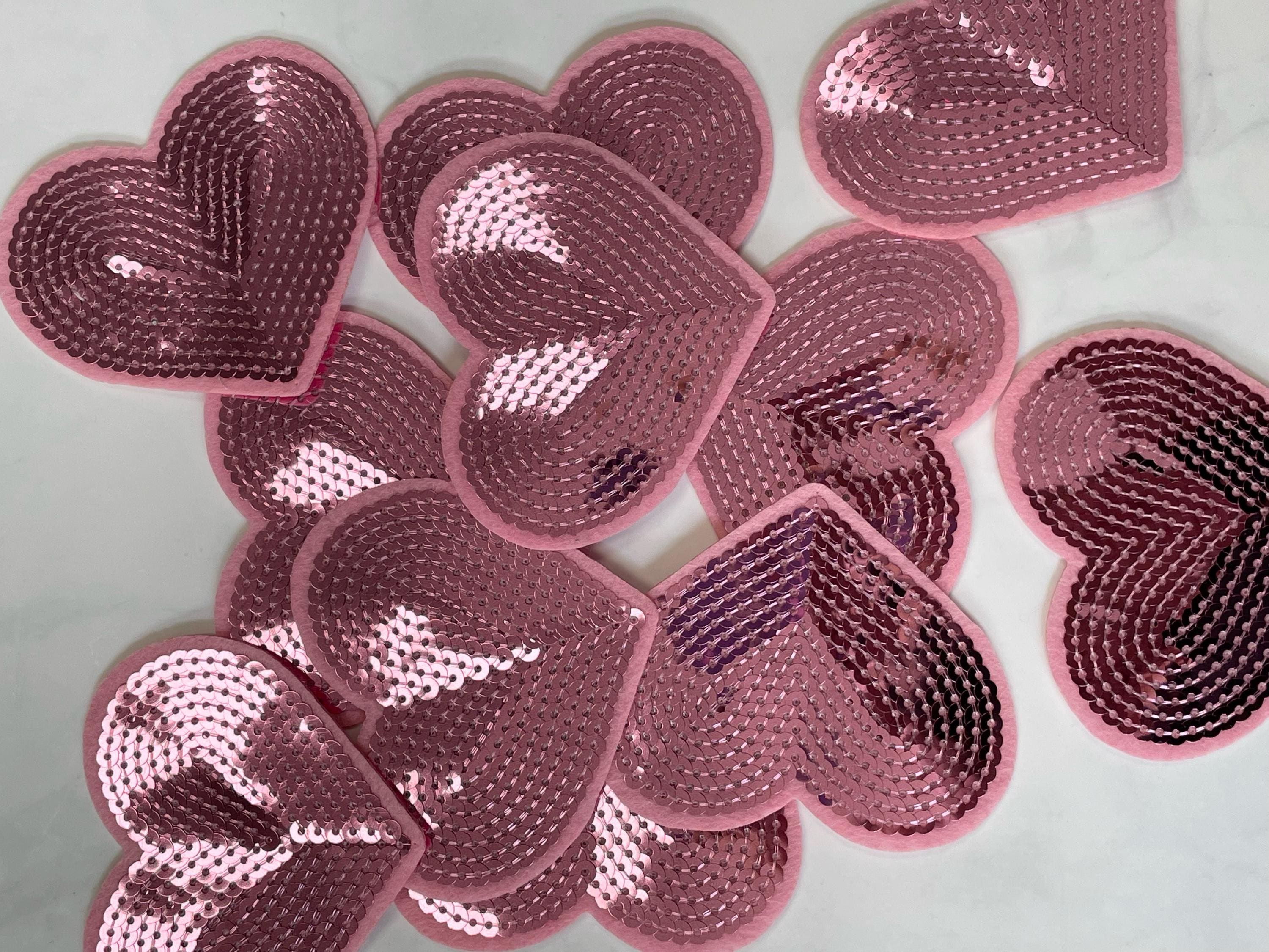 Sequin Heart 5pcs, Heart Patch for Applique, DIY Hair Accessory or Crafts,patch, Pink Sequin ...