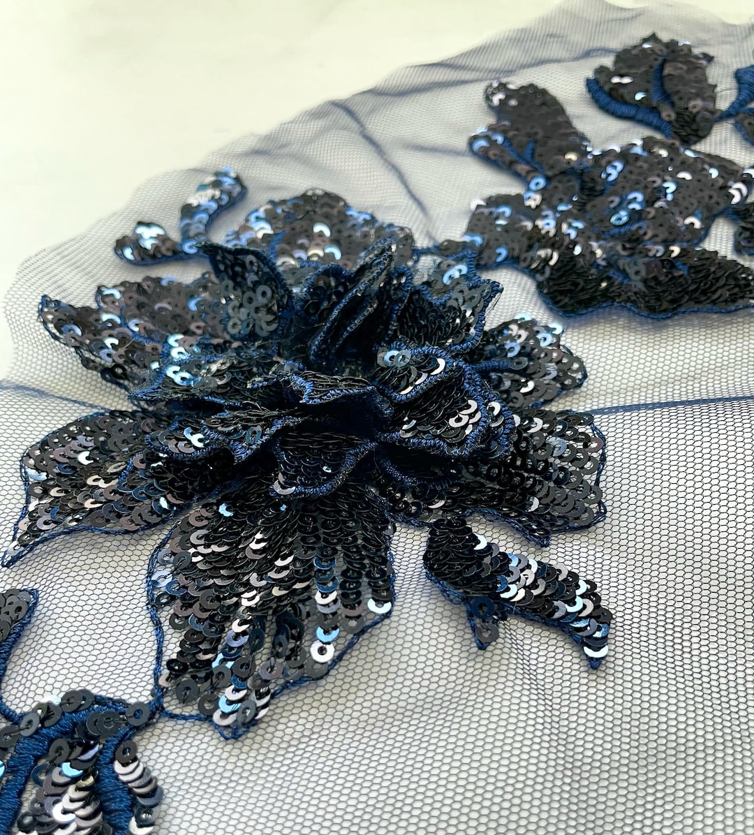 3D Sequined Flower Patch: Dark Blue Sew-on Applique (12x6 In) - Etsy