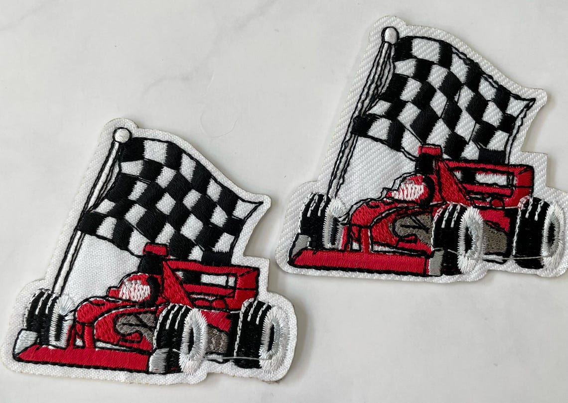 Embroidered Race Car Patch: Checkered Flag Iron-on Applique - Etsy