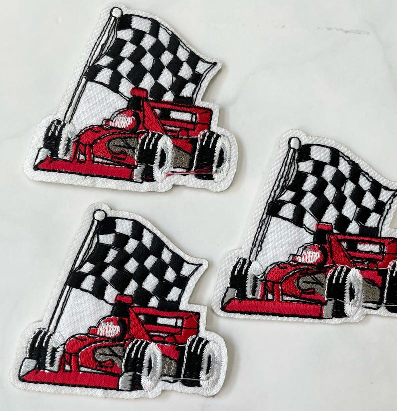 Embroidered Race Car Patch: Checkered Flag Iron-on Applique - Etsy