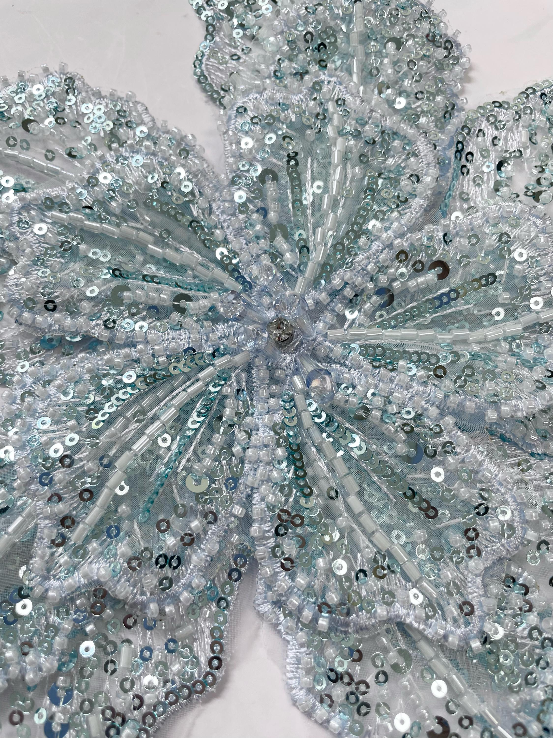 3D Sequined Blue Flower Applique: DIY Patch, Hair Accessory - Etsy
