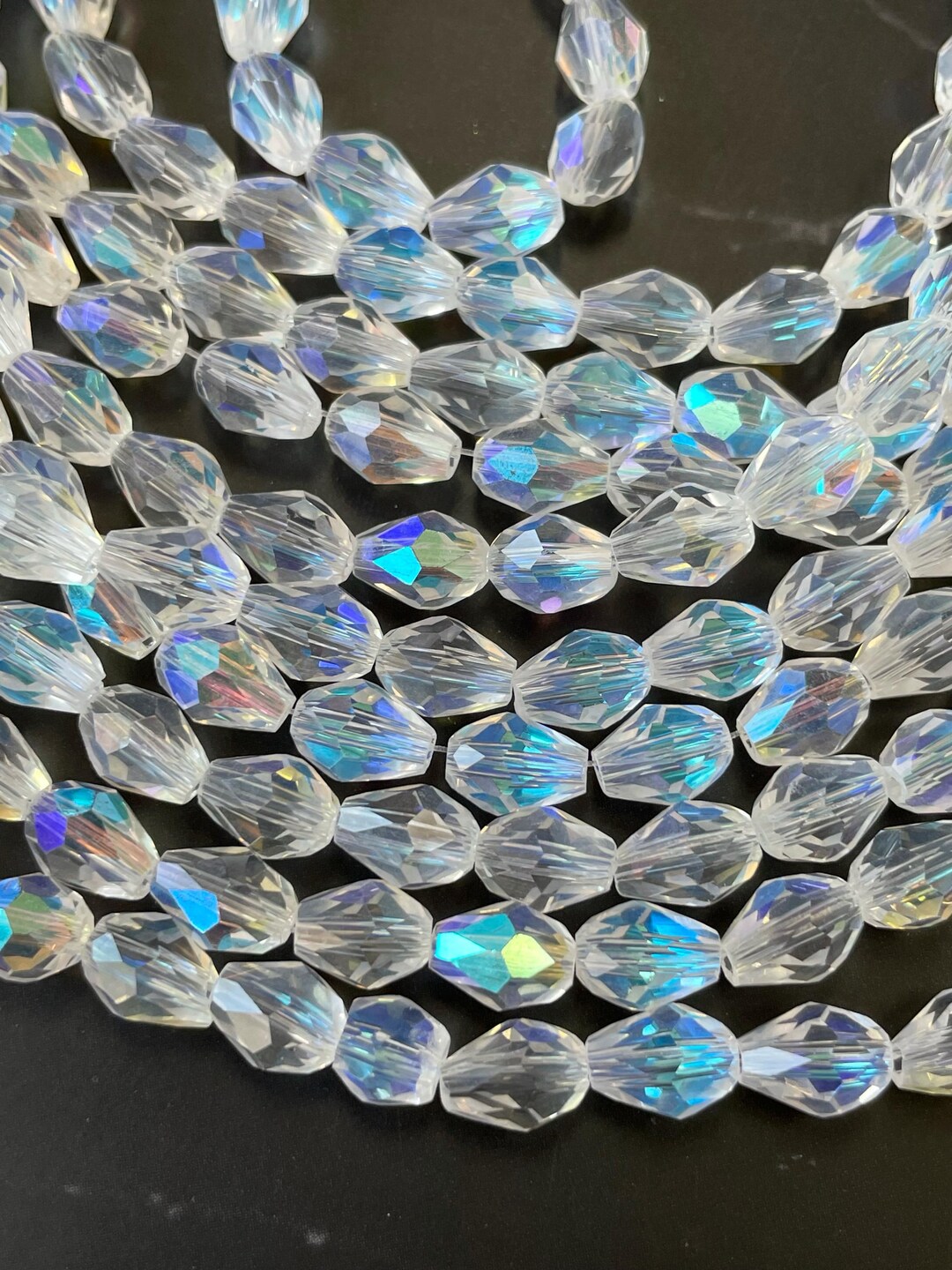 Czech Glass Teardrop Beads: Clear AB Finish, 8mm Faceted Drop Beads - Etsy