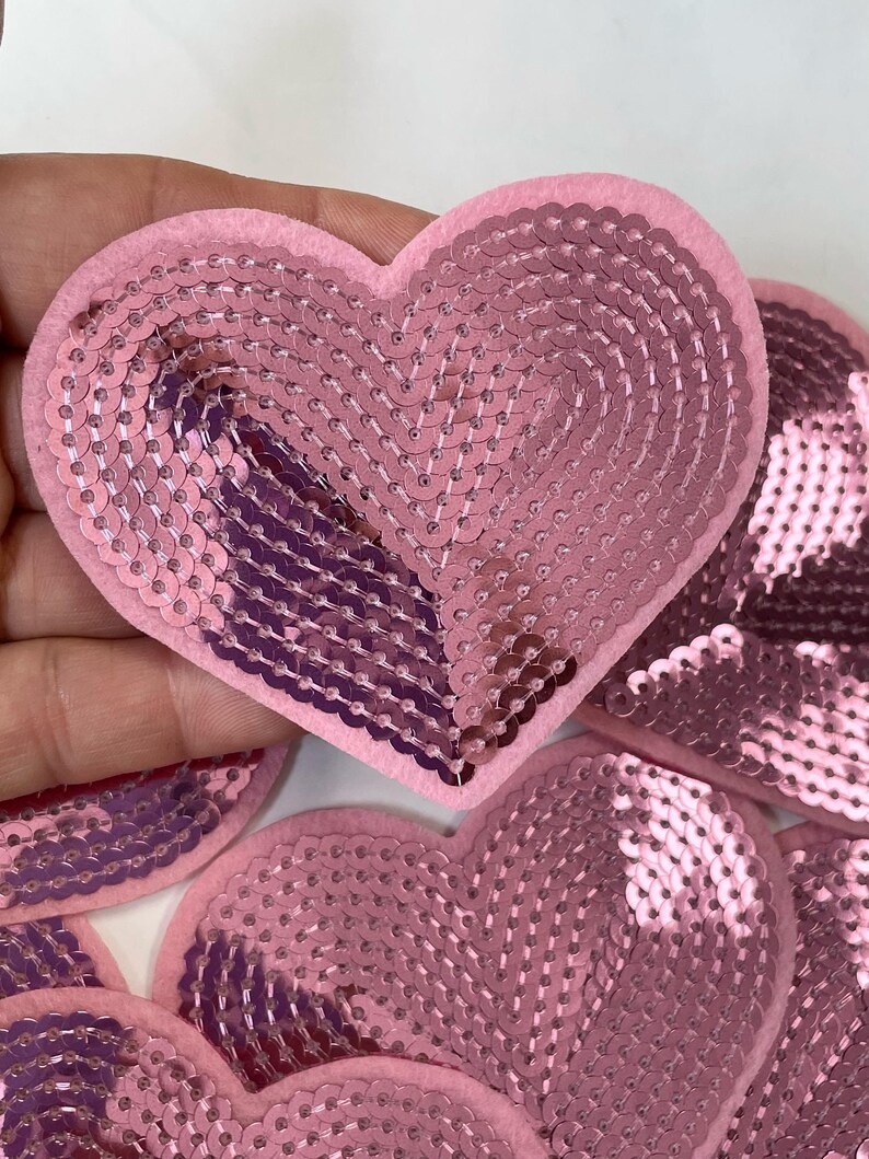 Sequin Heart 5pcs, Heart Patch for Applique, DIY Hair Accessory or Crafts,patch, Pink Sequin ...