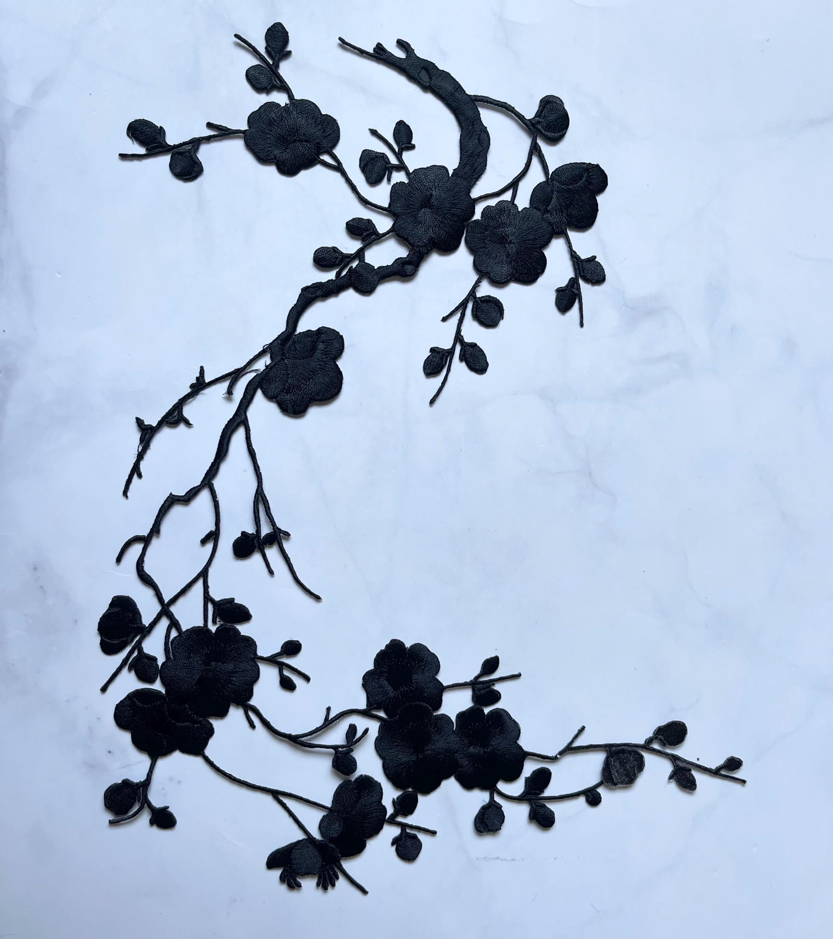 Black Floral Embroidered Patch, Flower Plum Iron on Applique, DIY ...