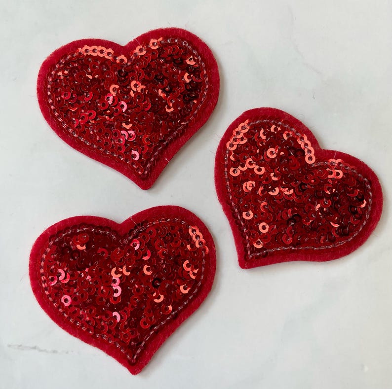 Red Sequin Heart Iron on Patch 5pcs, Applique, DIY Craft Supplies - Etsy