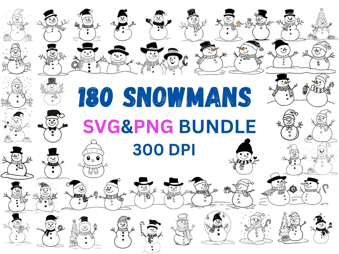 Snowman Christmas Clipart Bundle, 180 PNG and SVG Files, Minimalist ...