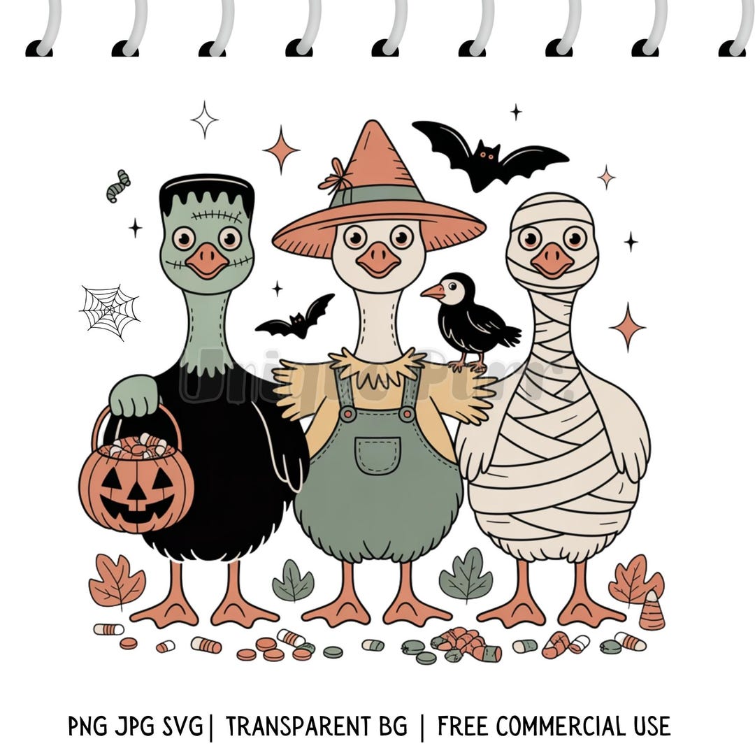 Halloween Goose Clipart: Mummy, Frankenstein, Spooky Geese (digital ...