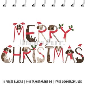 Merry Christmas Dog Typography PNG Transparent Background, 4 Pieces ...