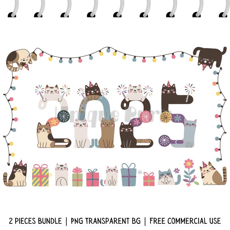 2025 Calendar PNG Bundle Clipart, Pet New Year Card Prints, Cute Cats ...